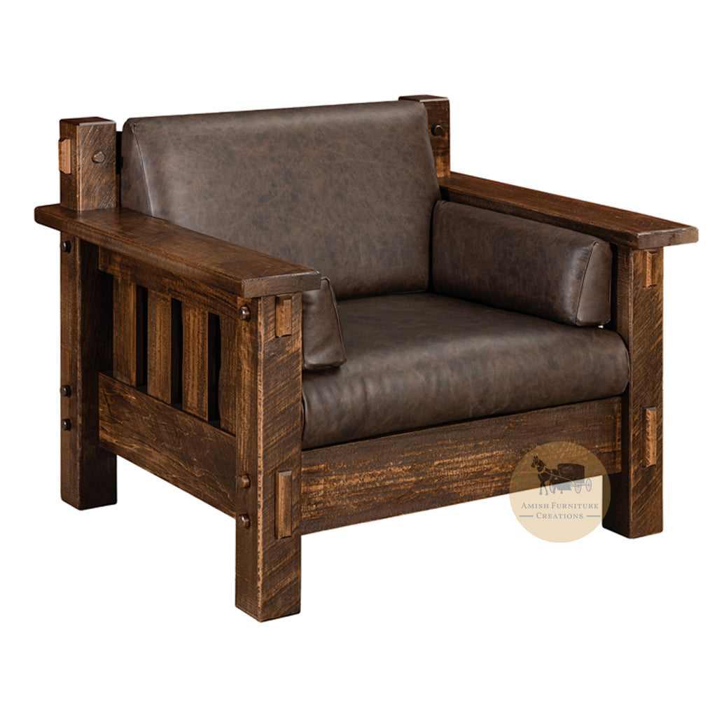 Amish made Rustic Easy Chair in Leather | Amish Furniture Creations™